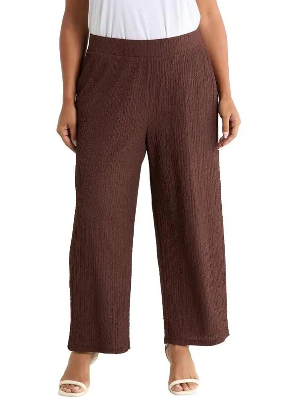 Jones New York Textured Wide Leg Pull-on Ankle Pants - Fudge