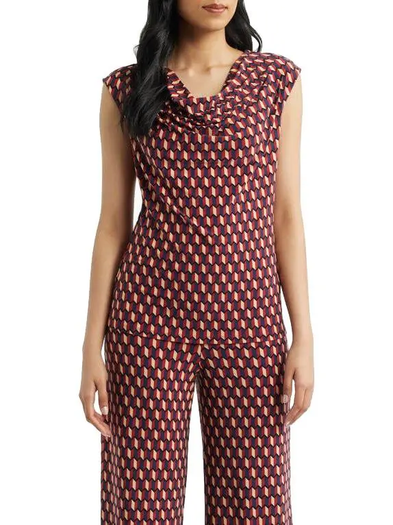 Anne Klein Cowl Neck Extended Shoulder Top - Rust Multi