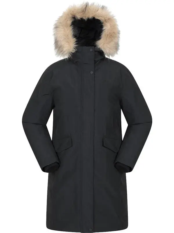Mountain Warehouse Marlow Extreme Down Waterproof Parka With Detachable Hood And Faux Fur Trim - Black