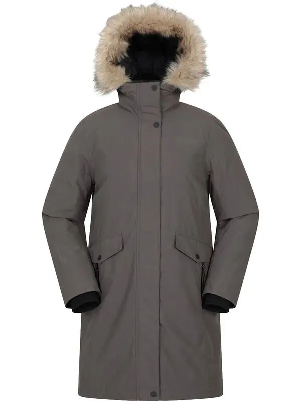 Mountain Warehouse Marlow Extreme Down Waterproof Parka With Detachable Hood And Faux Fur Trim - Gray