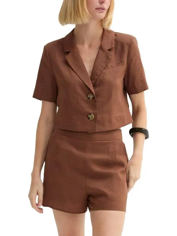 CRESCENT Cropped Linen Blend Blazer - Brown