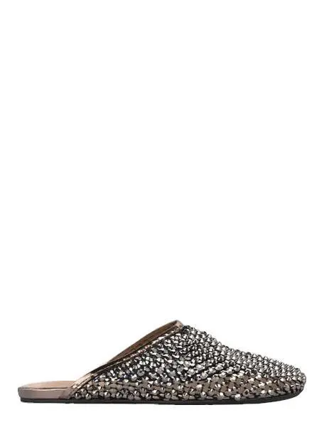 ALMA EN PENA Flat Mule Mesh Sandal With Rhinestone Studs - Pewter