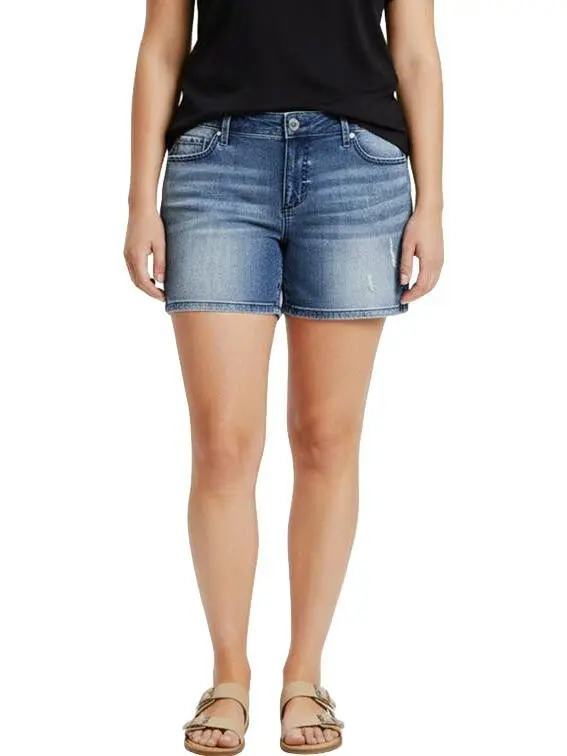 SLINK JEANS Distressed Side Vent Denim Shorts - Linnea