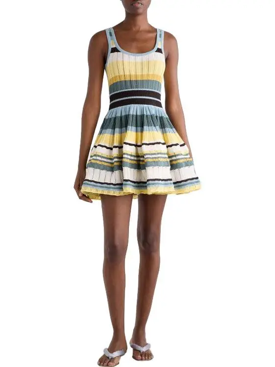 Alaïa Stripe Crinoline Fit & Flare Sweater Dress - Multicolor Jaune