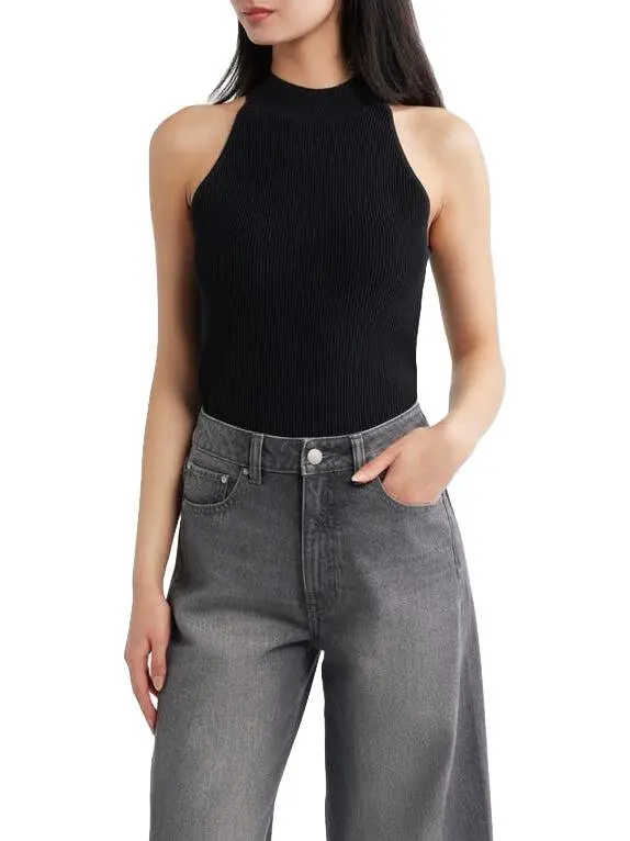 DL1961 Mock Neck Ribbed Sleeveless Top - Black