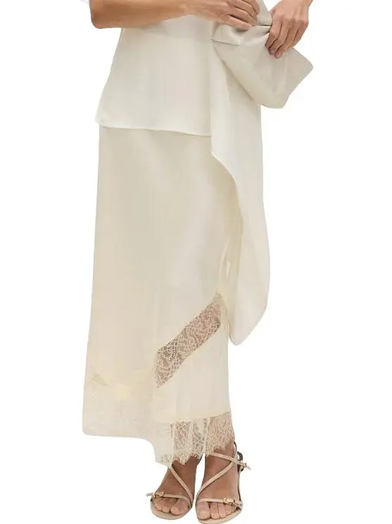 M&s Midi Slip Skirt With Lace Insets - Ivory