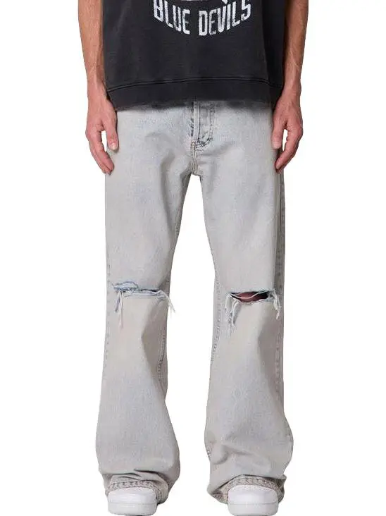 Mnml Distressed Kick Flare Jeans - Light Blue