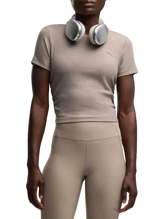 PUMA Cloudspun Rib Performance Cropped Tee - Mouse Gray