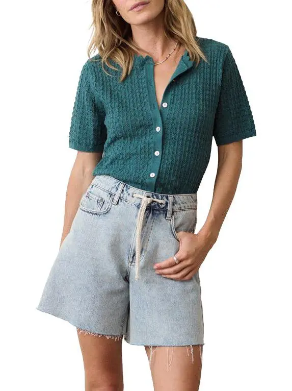 Marine Layer Lucia Pointelle Stitch Short Sleeve Cardigan - Mediterranea