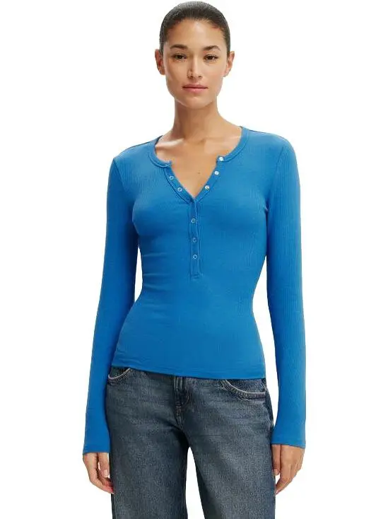 COTTON ON Blake Henley Long Sleeve Top - Cobalt