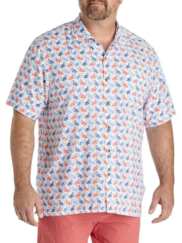 Tommy Bahama Big & Tall Veracruz Cay Flamingo Mingle Sport Shirt - White