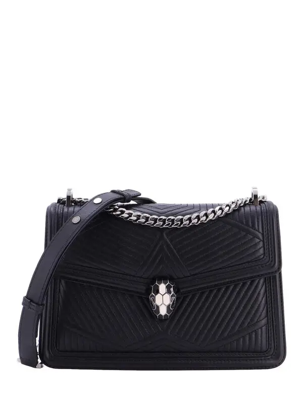 BVLGARI Serpenti Forever Shoulder Bag Quilted Leather - Black