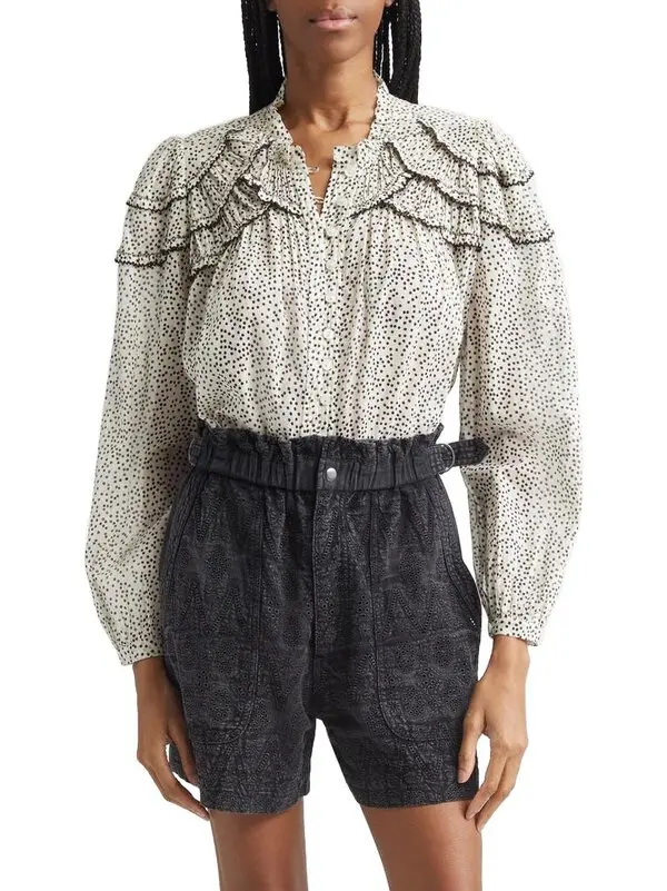 Isabel Marant Étoile Crista Polka Dot Ruffle Cotton Blouse - Ecru/black