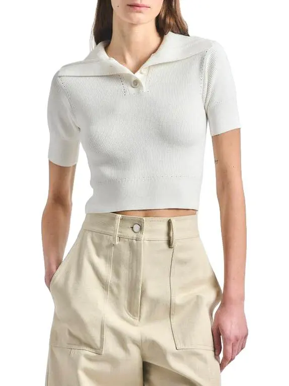 Derek Lam 10 Crosby Antonella Compact Knit Polo - Marshmallow
