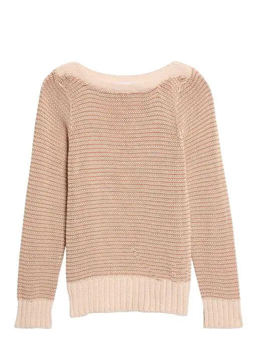Veronica Beard Orlian Stripe Stretch Cotton Sweater - Chai Ecru