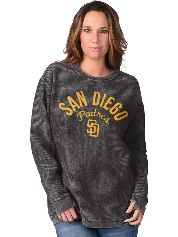G-III 4HER BY CARL BANKS San Diego Padres Washed Corduroy Pullover Sweatshirt - Black