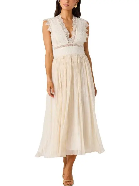 Astr The Label Eloise Mixed Media Lace Midi Dress - Cream