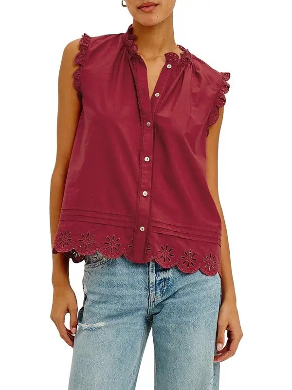 Rails Avery Embroidered Eyelet Sleeveless Shirt - Spice