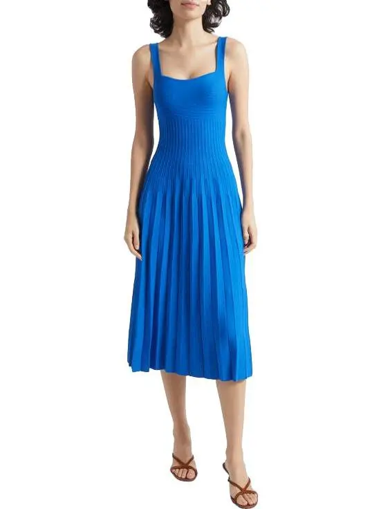 Staud Ellison Pleated Midi Dress - Cobalt