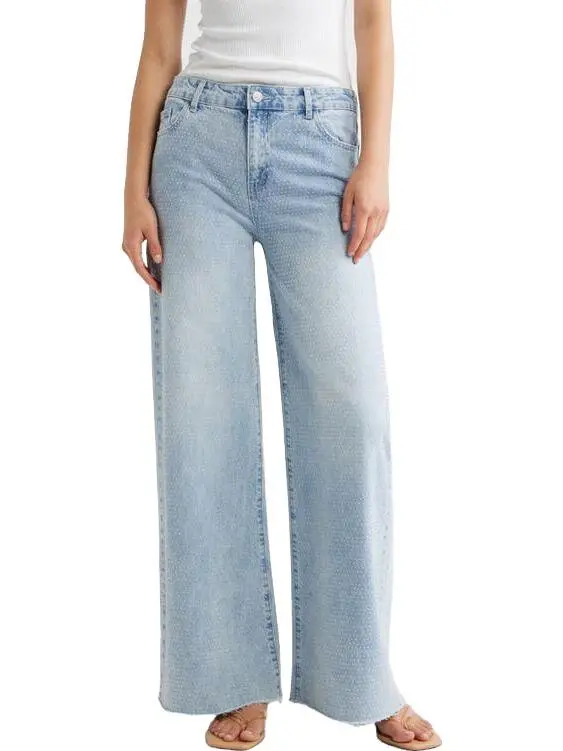TRACTR Rhinestone Embellished Wide Leg Jeans - Indigo