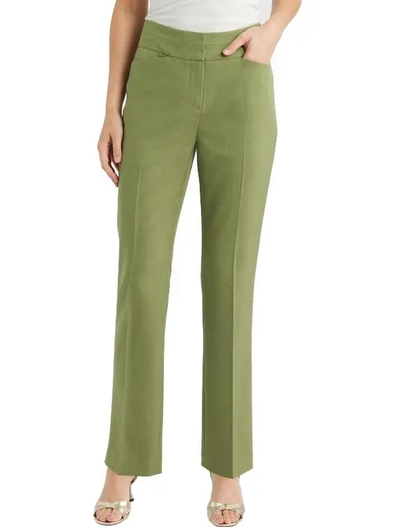 TAHARI ASL Flat Front Stretch Flare Pants - Agave