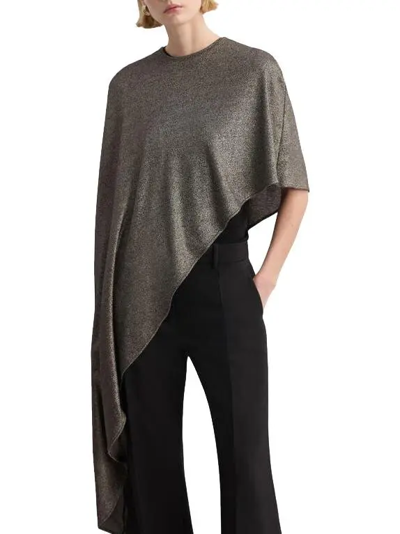 Mango Asymmetric Lurex Cape With Jewel Neck - Black