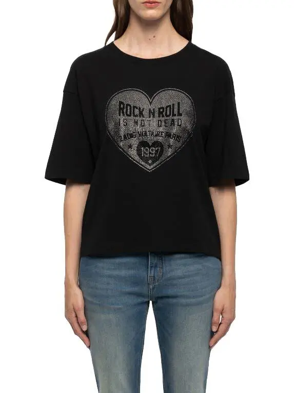 Zadig&Voltaire Taida Embellished Heart Graphic T-shirt - Black