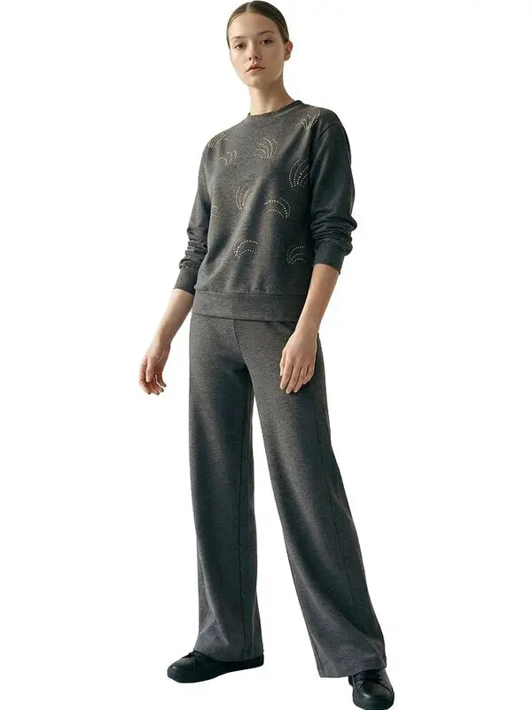 EXQUISE Fara Sweatshirt With Crystal Embellishments - Anthracite