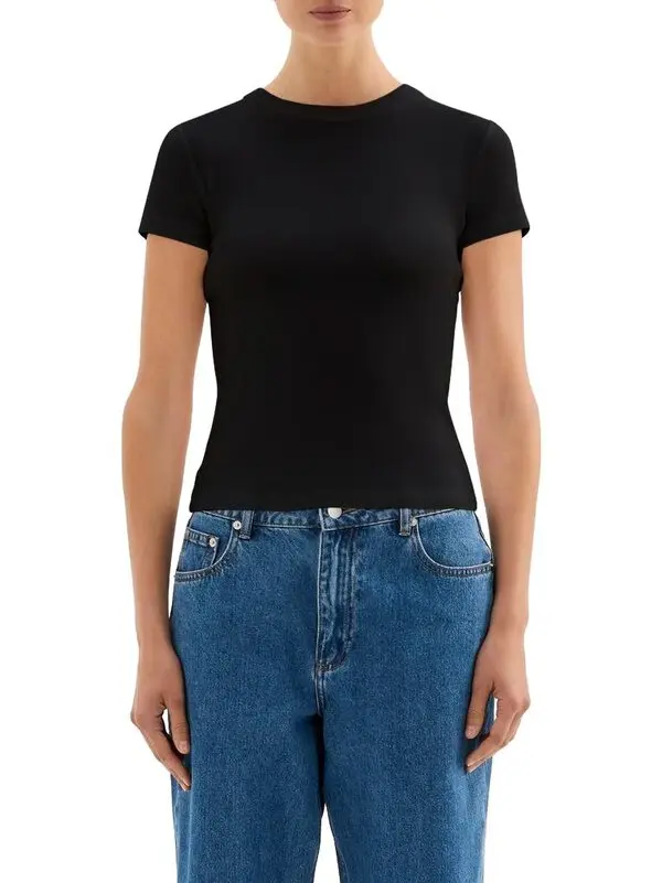 Nude Lucy Baby Tee With Crewneck And Cap Sleeves - Black