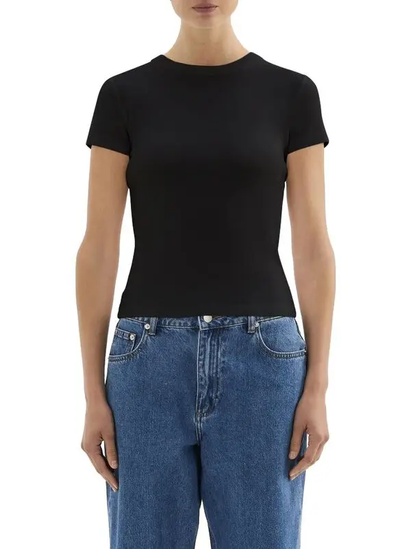 Nude Lucy Baby Tee With Crewneck And Cap Sleeves - Black