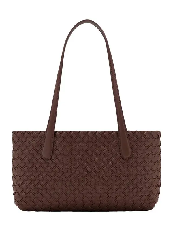 Mango Braided Faux Leather Tote Bag - Brown