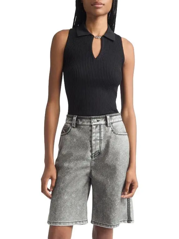 DIESEL® Lilita Sleeveless Ribbed Polo Sweater In Recycled Silk And Organic Cotton - Black