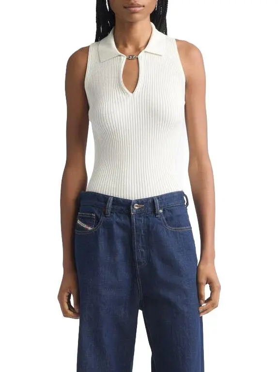 DIESEL® Lilita Sleeveless Ribbed Polo Sweater In Recycled Silk And Organic Cotton - Ivory