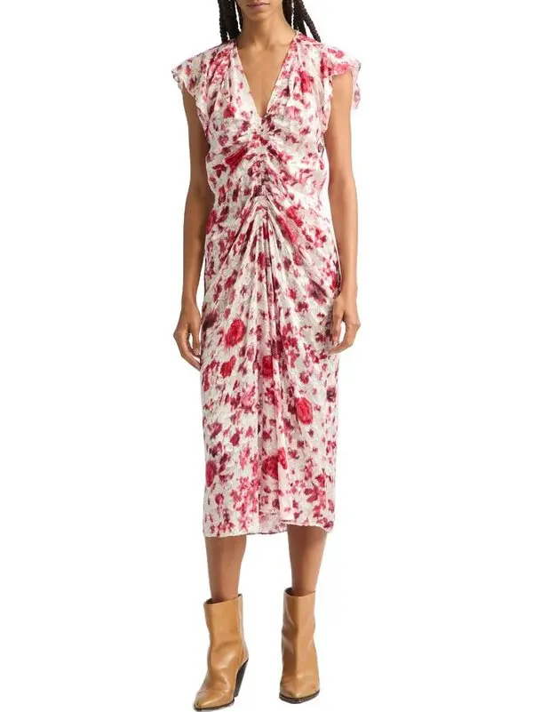 Isabel Marant Étoile Lyndsay Floral Burnout Devoré Georgette Midi Dress - Ecru/pink