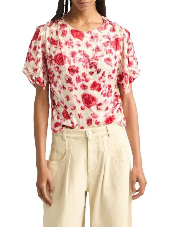 Isabel Marant Étoile Hervane Floral Burnout Georgette Top - Ecru/pink