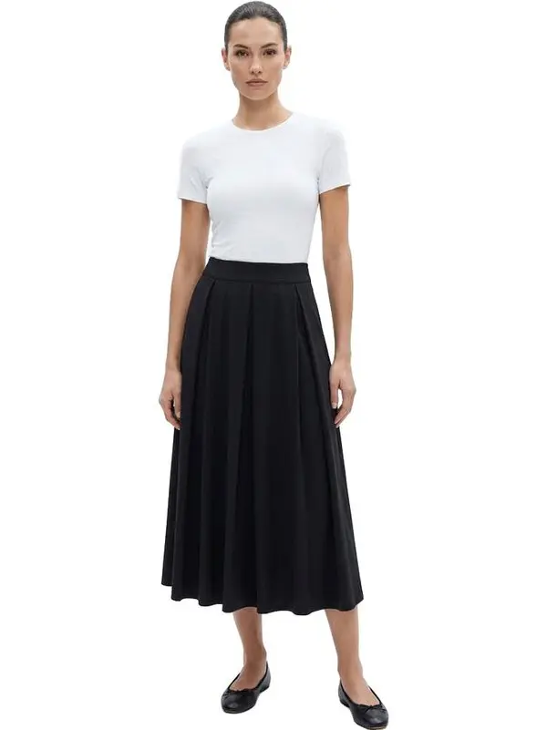EXQUISE Jakayla Pleated Midi Skirt - Black