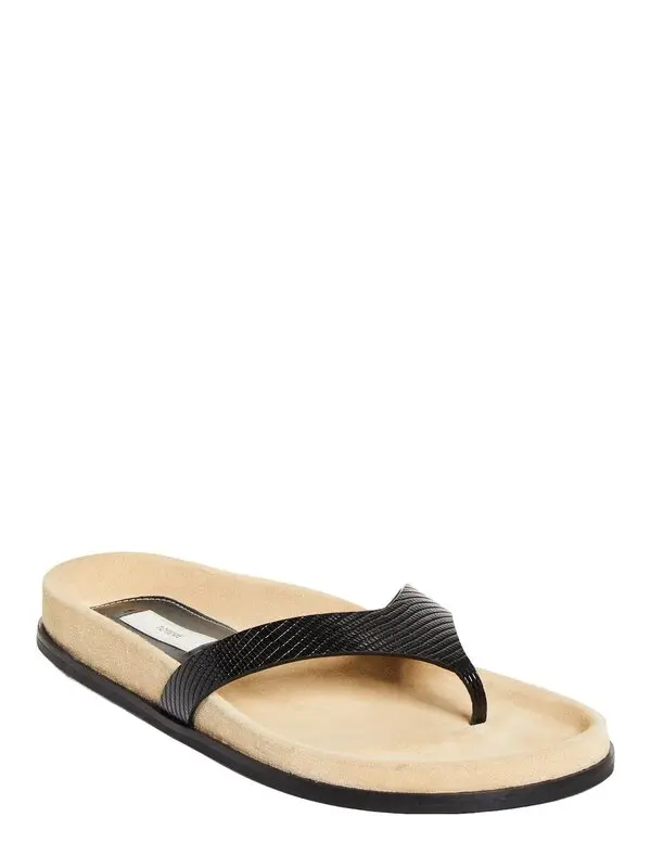 TOTEME Lizard Embossed Leather Flip Flops - Beige/black