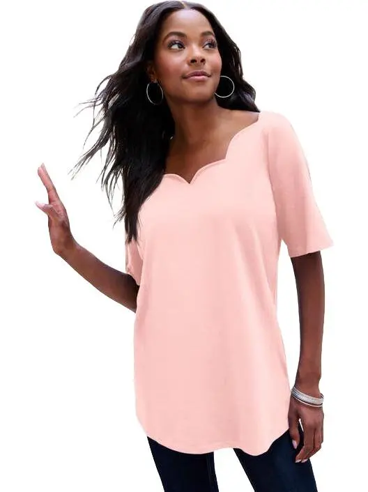 Roaman's Scalloped Neck Tee - Soft Blush