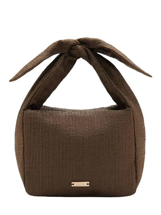 Mango Heidi Knotted Top Handle Bag With Gold Tone Chain Strap - Medium Brown