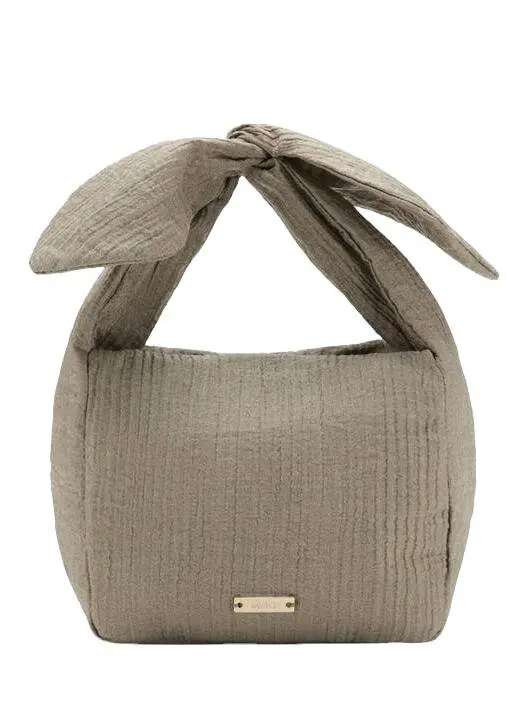 Mango Heidi Knotted Top Handle Bag With Gold Tone Chain Strap - Medium Grey