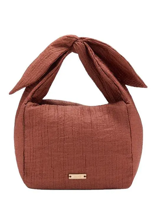 Mango Heidi Knotted Top Handle Bag With Gold Tone Chain Strap - Medium Orange