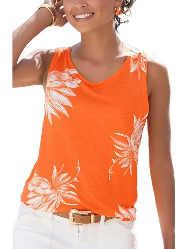 LASCANA Sleeveless Floral Print Tank Top - Orange Multi