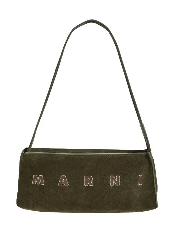 Marni Museo Pochette Suede Hobo Bag - Olive