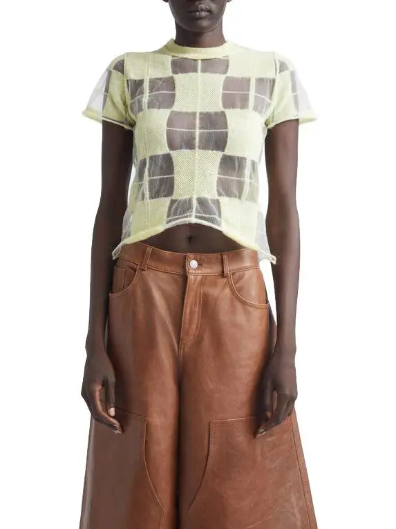 HAIKURE Sheer Check Short Sleeve Sweater - Lime