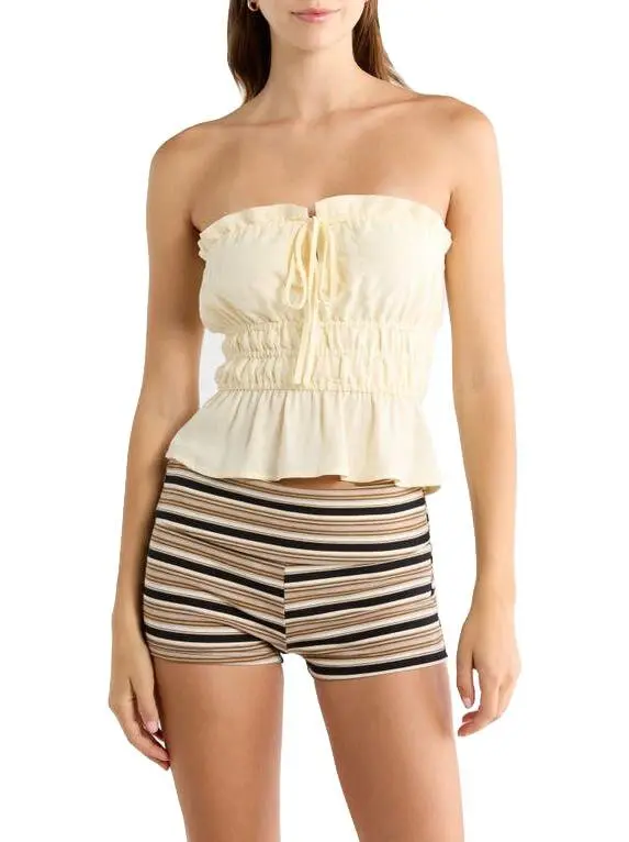 PACSUN Paige Smocked Halter Crop Top - Vanilla