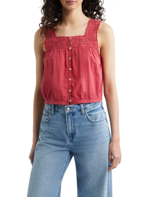 Rails Noemi Crop Tank With Embroidered Straps - Spice