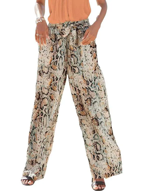 LASCANA Printed Wide Leg Belted Pants - Multi Print
