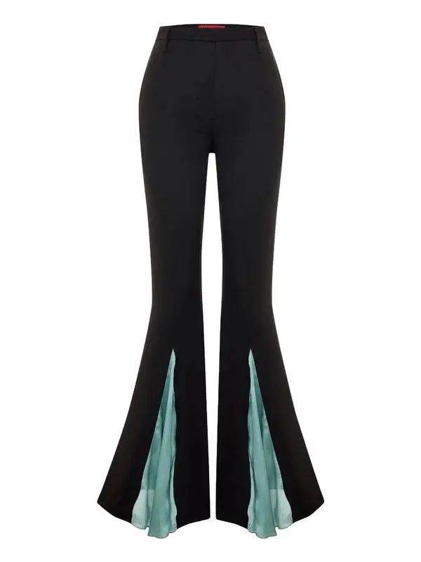 PCFG Flared Pants With Contrast Chiffon Detail - Brown