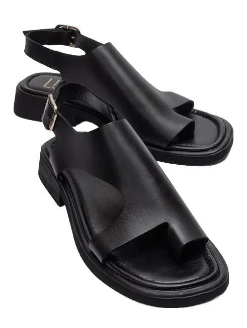 FOREVER & ALWAYS SHOES Burley Leather Slingback Sandal - Black