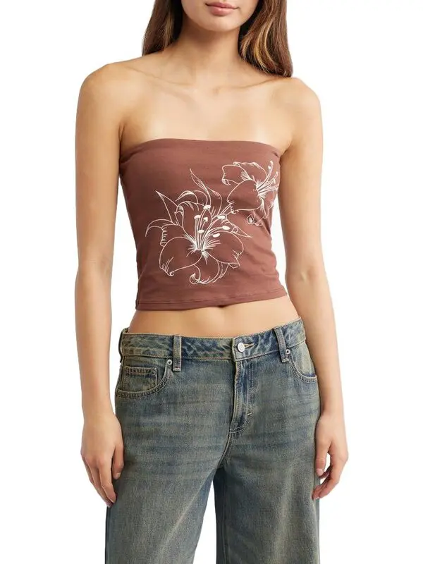 PACSUN Lily Graphic Strapless Tube Top - Brown